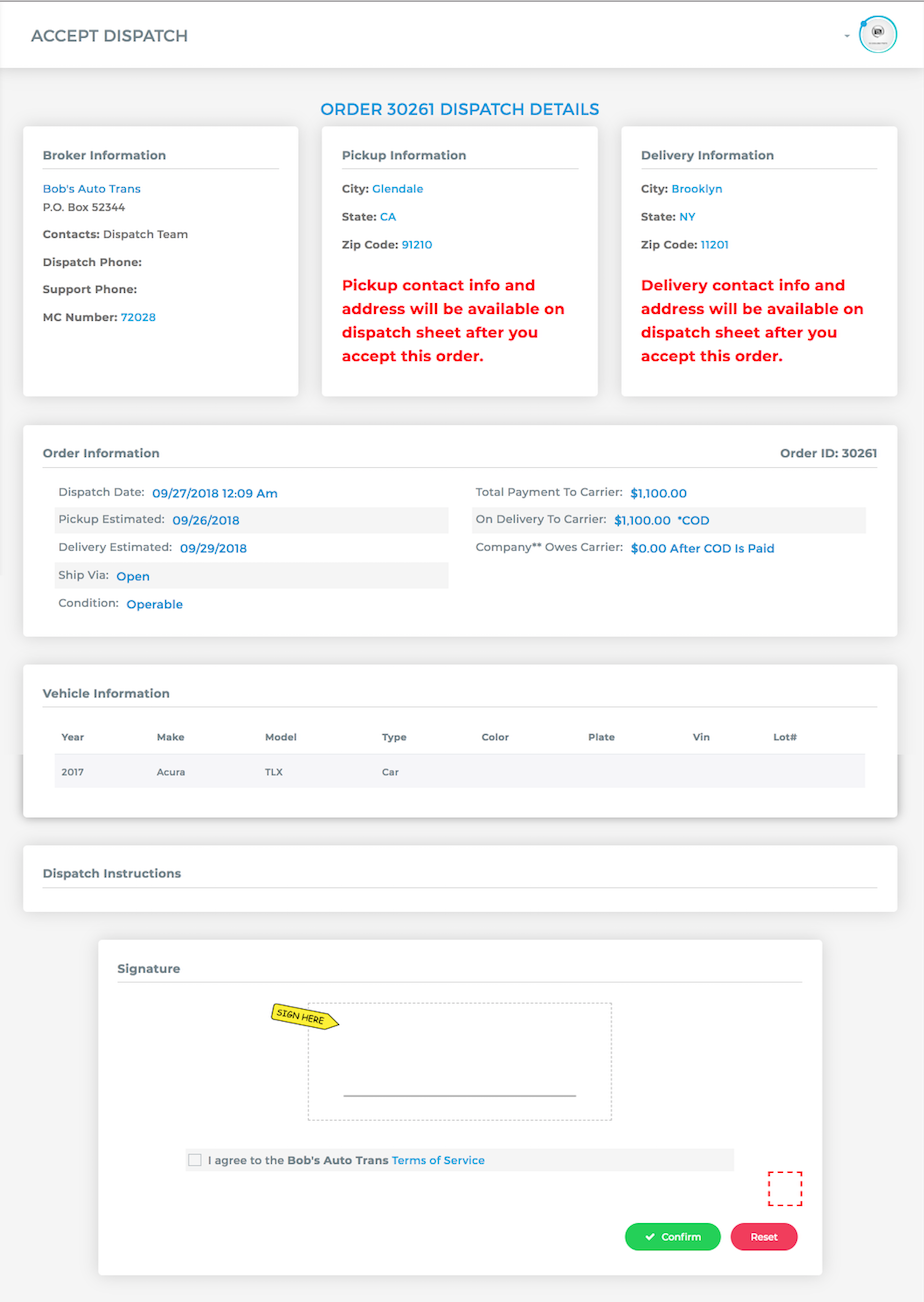 Accepting a Dispatch Sheet from a Broker – Cronetic Technologies